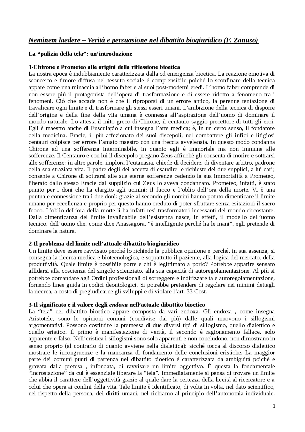 Neminem laedere | Appunti di Biogiuridica - Docsity