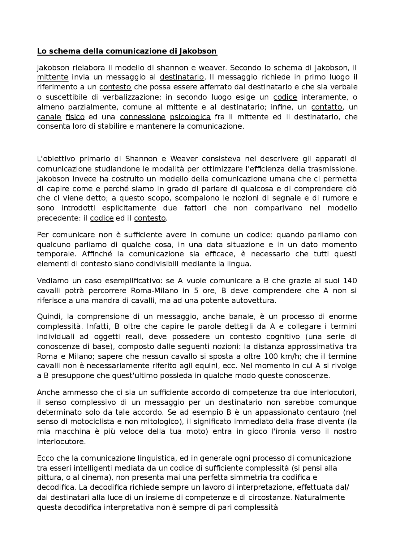Lo Schema Della Comunicazione Di Jakobson Schemi E Mappe Concettuali