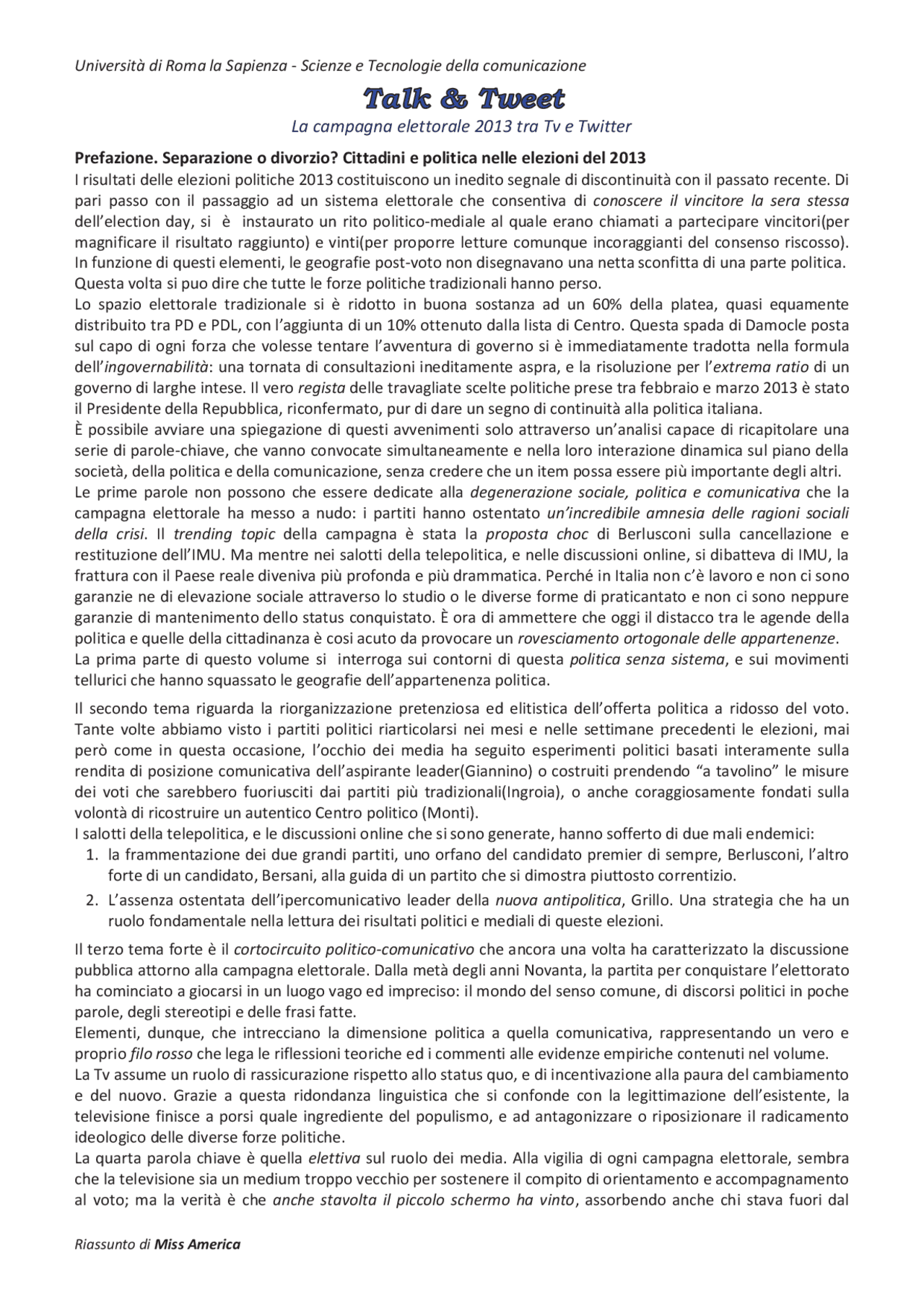 Riassunto Talk Tweet Docsity