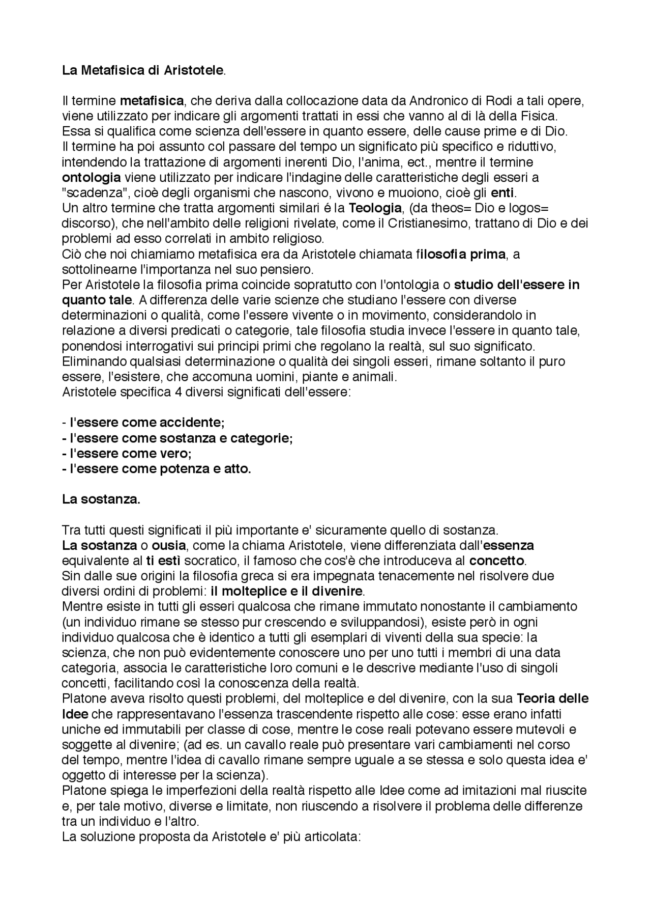 Aristotele La Metafisica Docsity