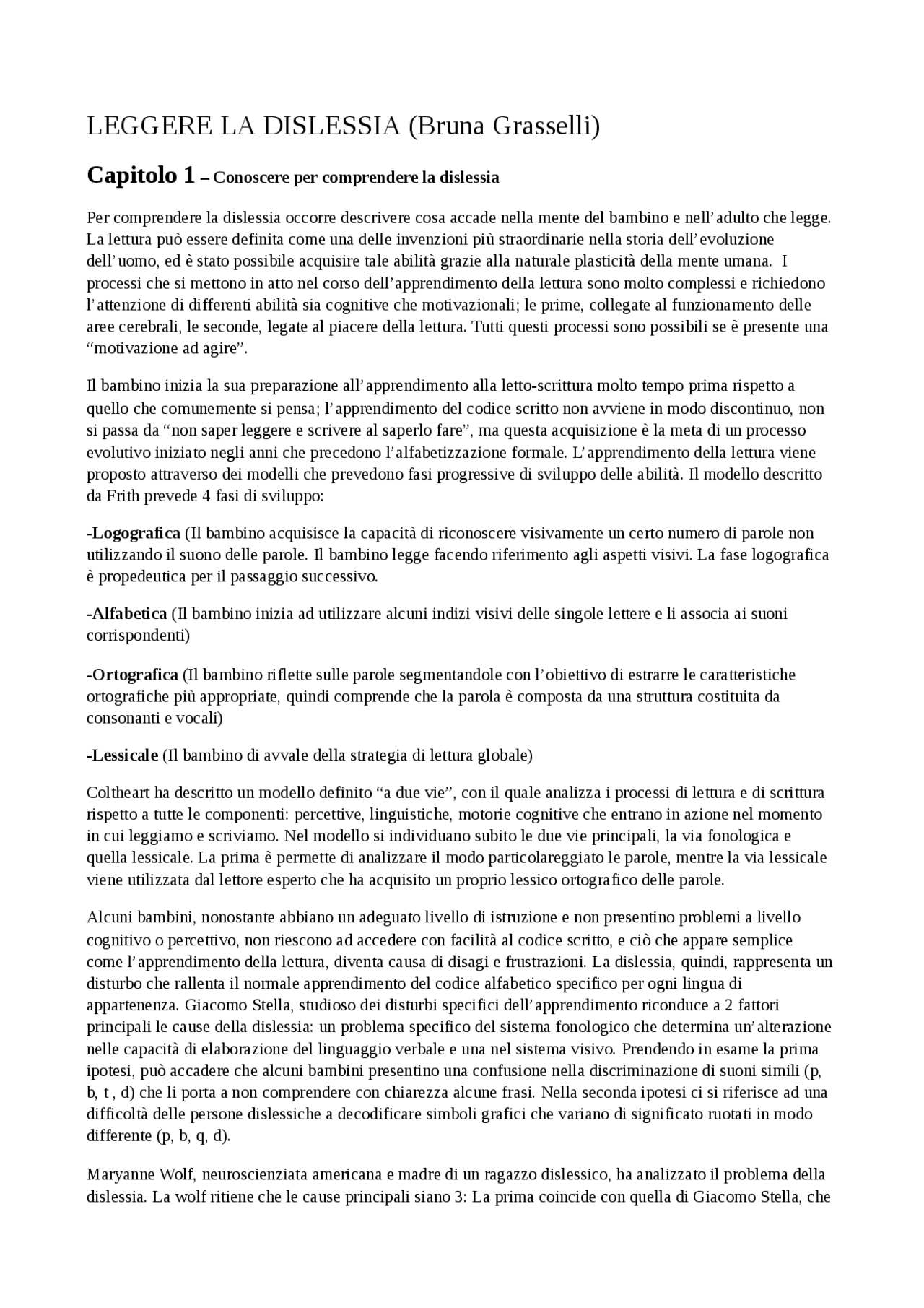Riassunto Leggere La Dislessia Docsity