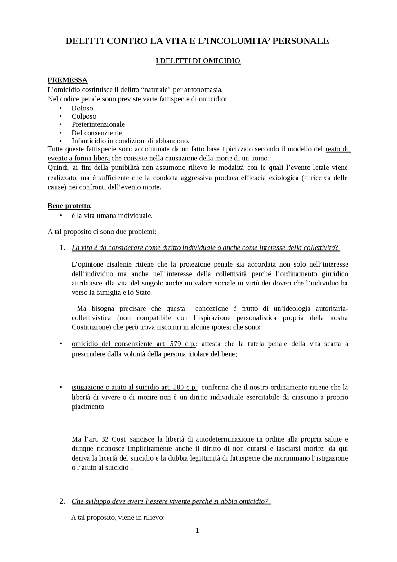 Delitti Contro La Persona Docsity