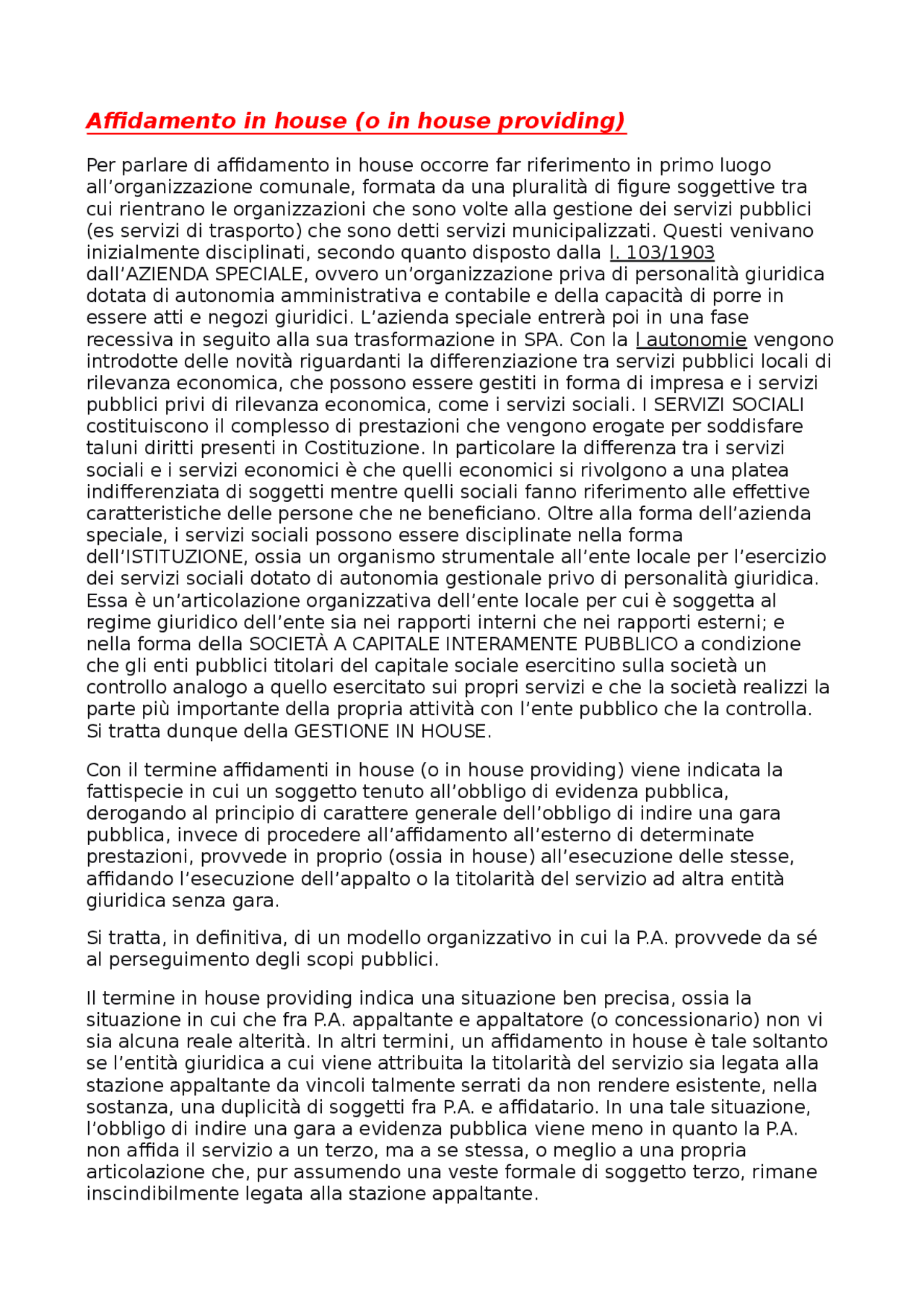 Affidamento In House Docsity