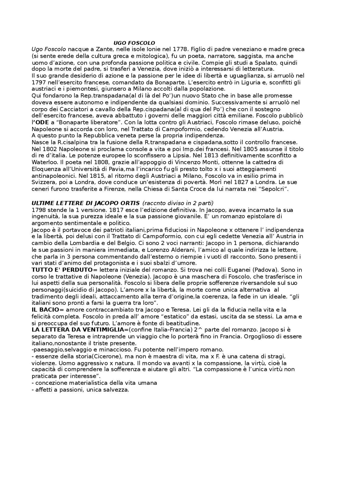 Ugo Foscolo Docsity