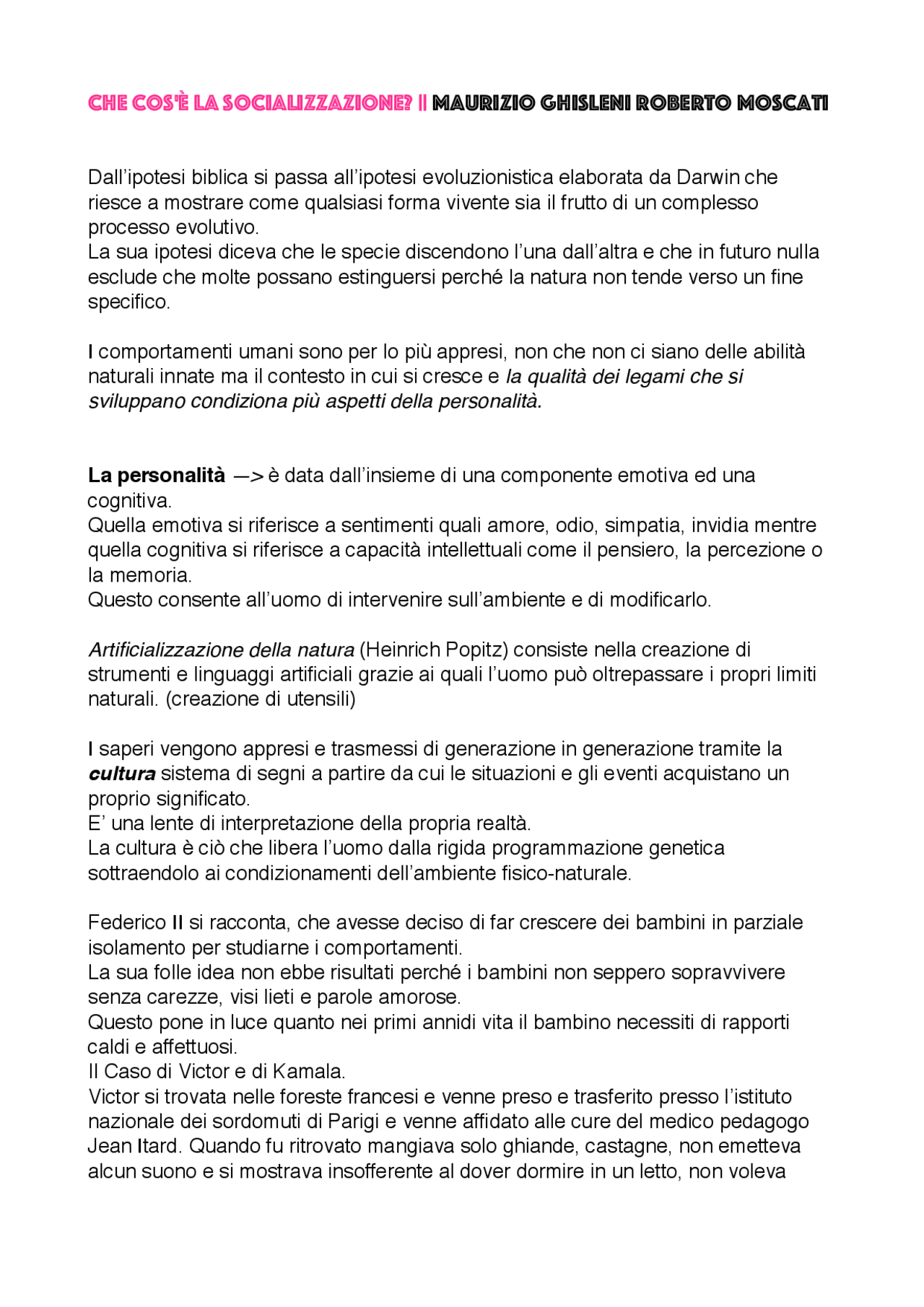 Che cos'è la socializzazione? - Docsity