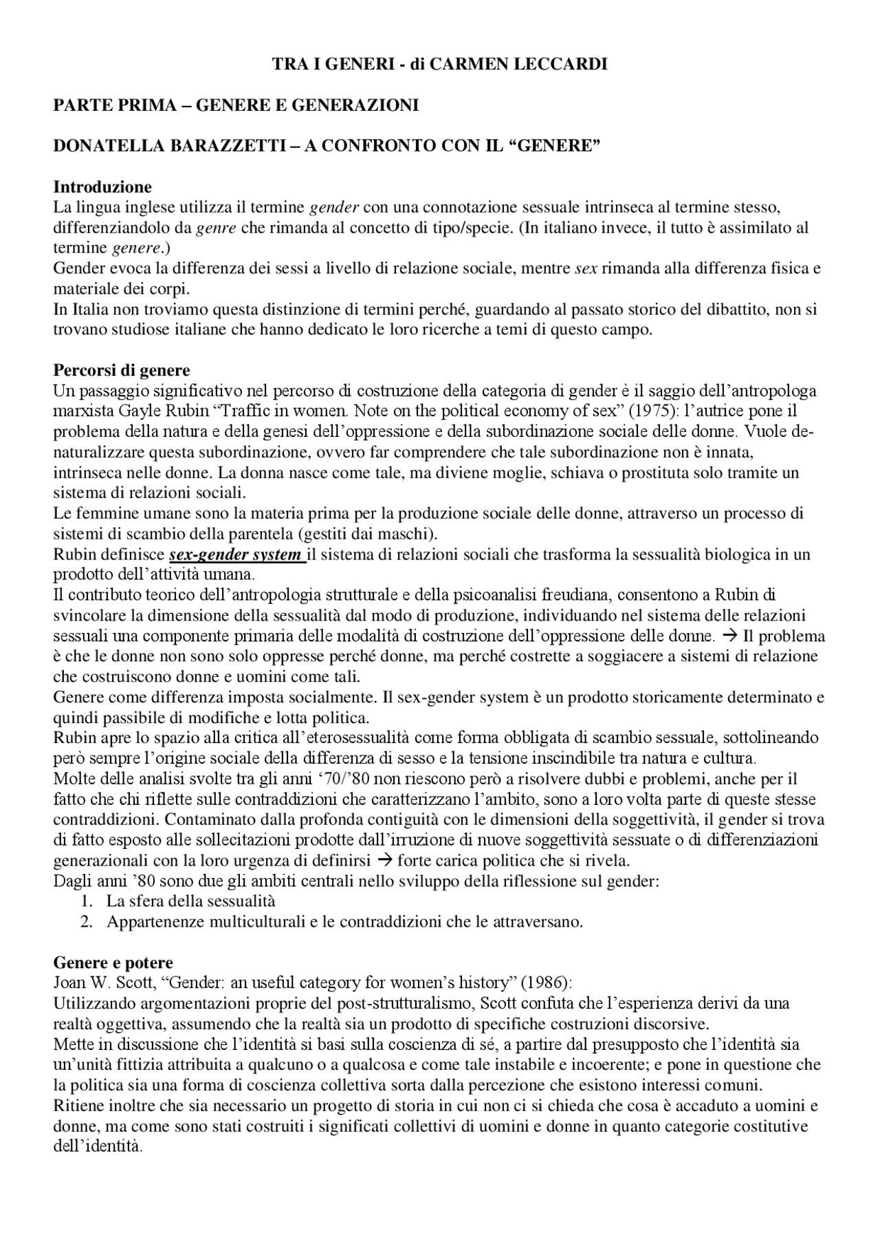 Riassunto Parte I E Ii De Tra I Generi Leccardi Docsity