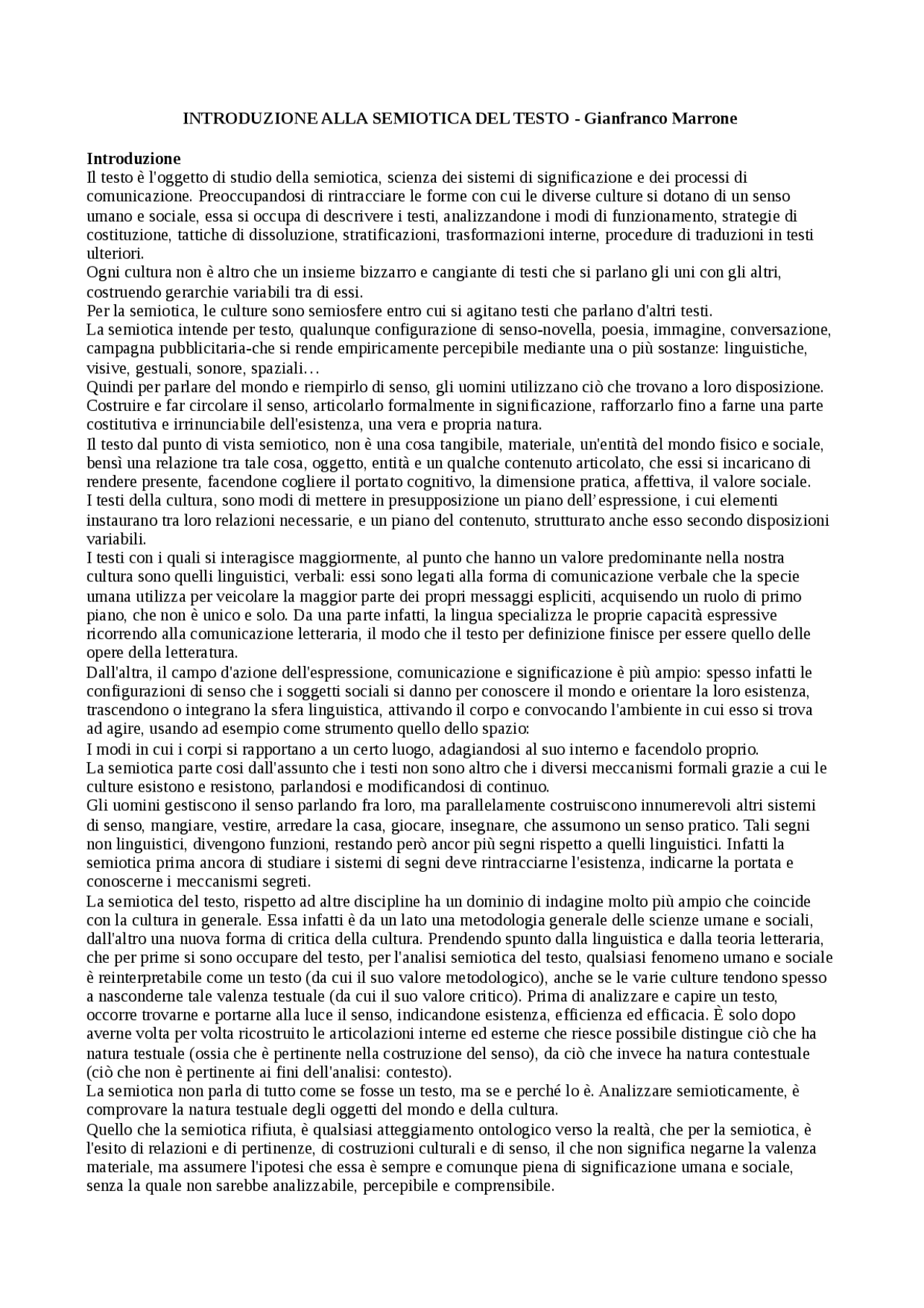 Riassunto Introduzione Alla Semiotica Del Testo Docsity