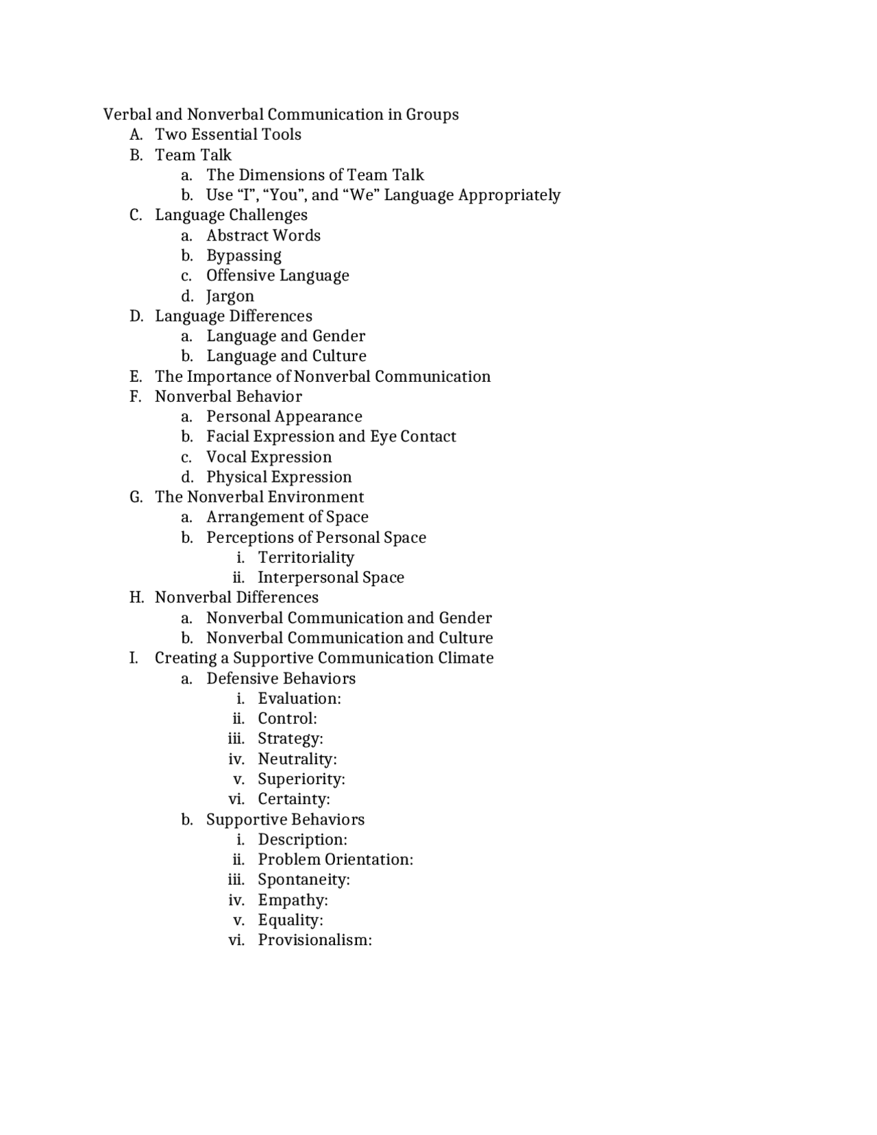 Notes for Quiz - Verbal and Nonverbal Communication in Groups | CMST ...