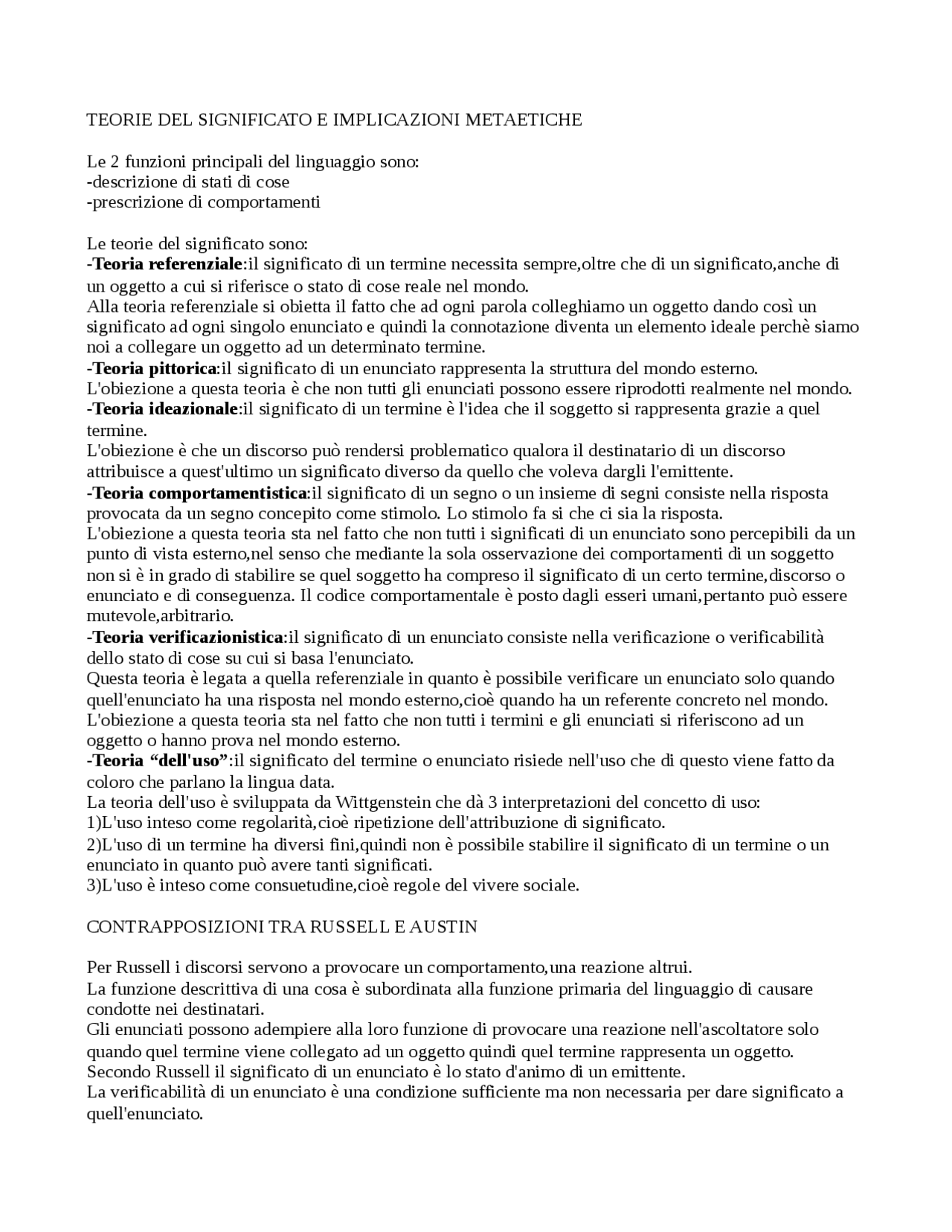 Teorie Del Significato E Implicazioni Metaetiche Docsity