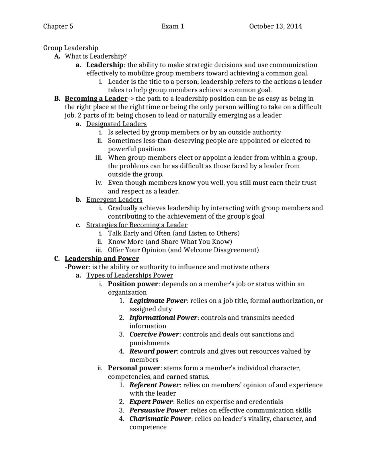 Strategies for Becoming A Leadership - Exam 1 | CMST 2064 | Study notes ...
