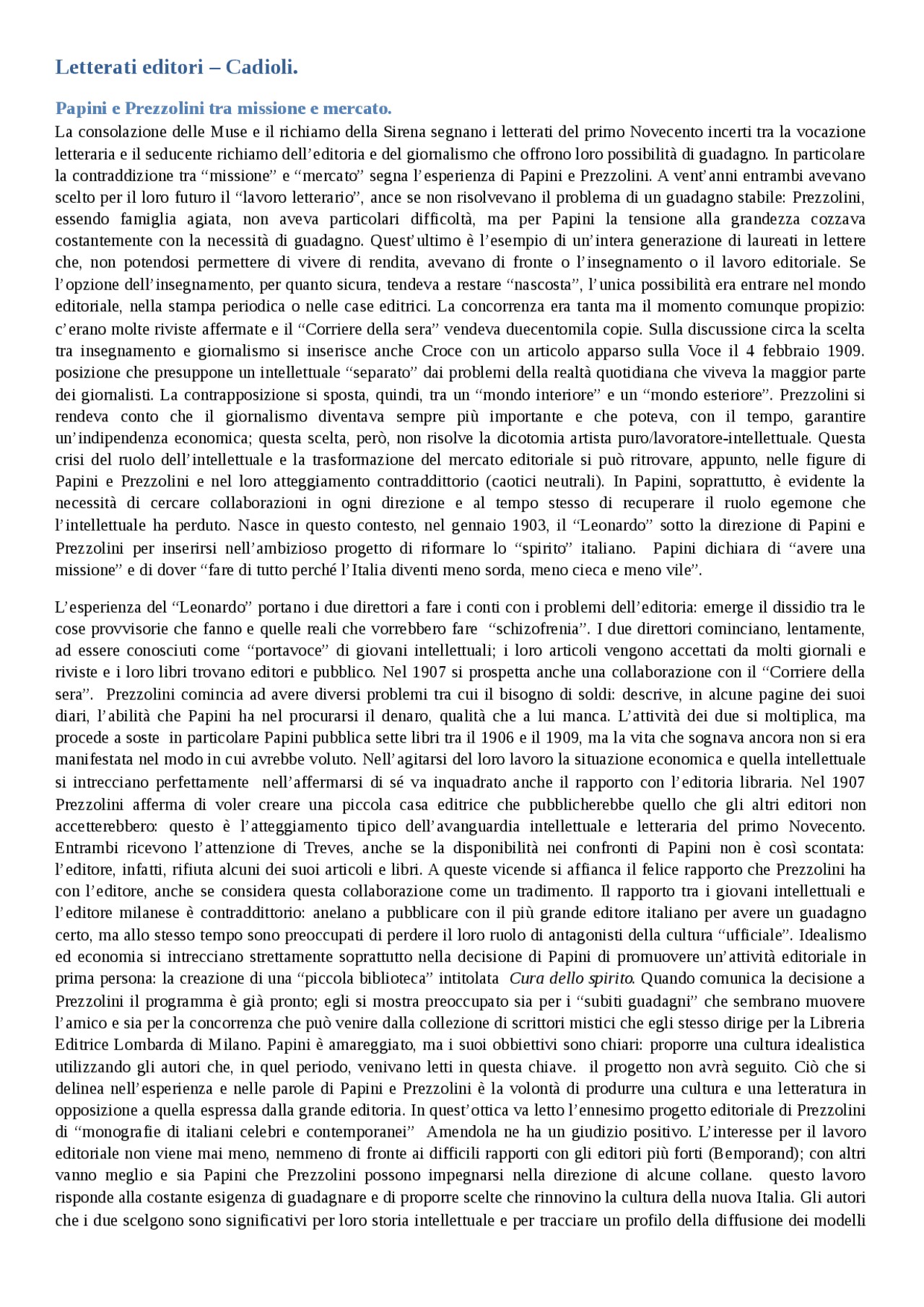 Letterati Editori Cadioli Docsity