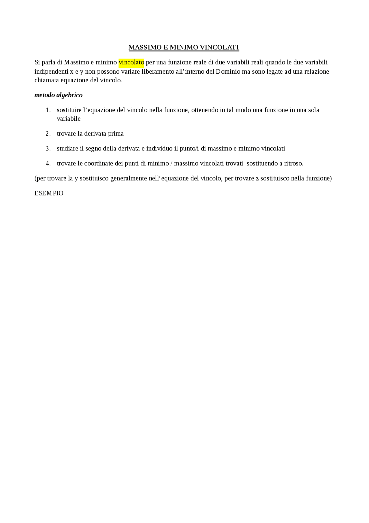 Massimi E Minimi Vincolati Docsity