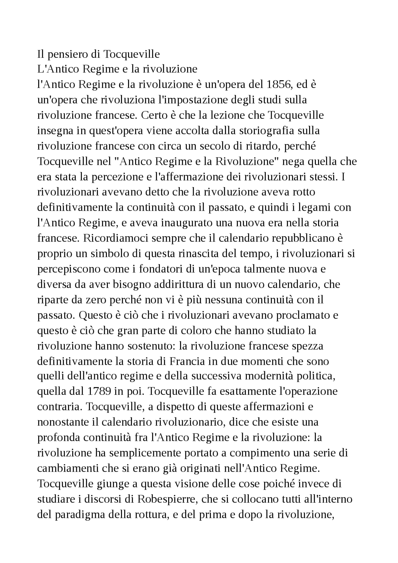 Il Pensiero Di Tocqueville Docsity