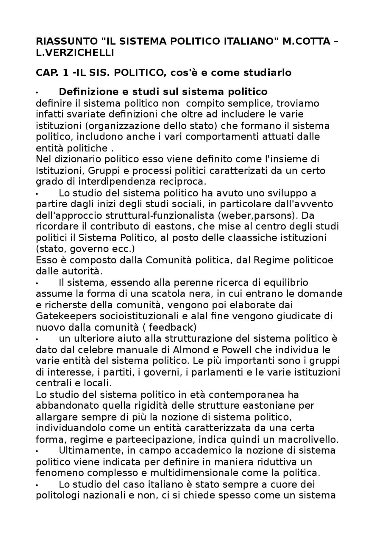 Riassunto Sistema Politico Docsity