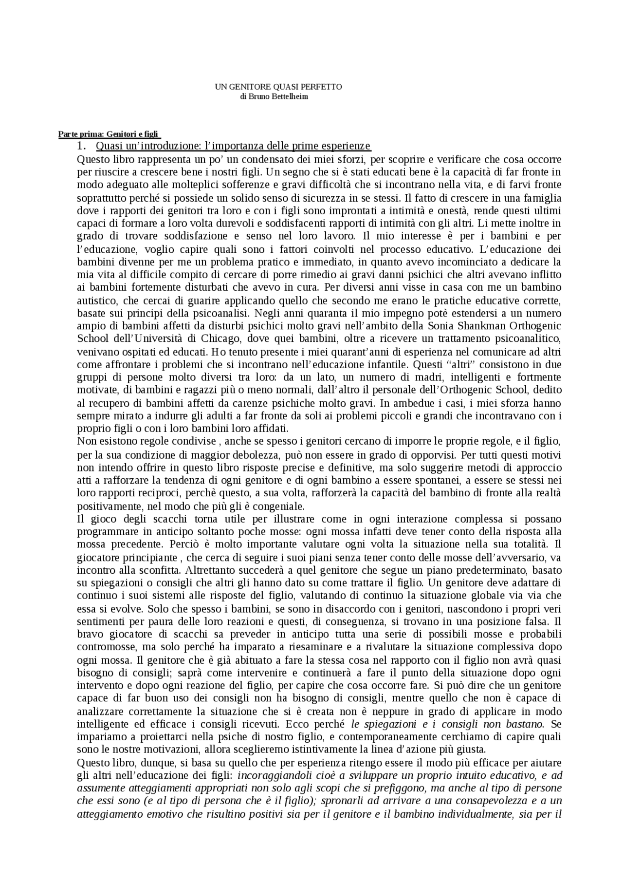 Riassunto Un Genitore Quasi Perfetto Docsity