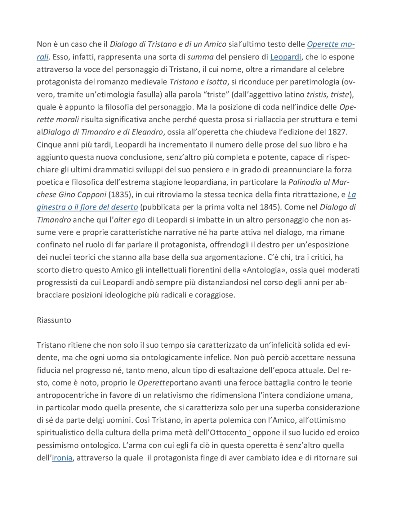 Operette Morali Leopardi Docsity