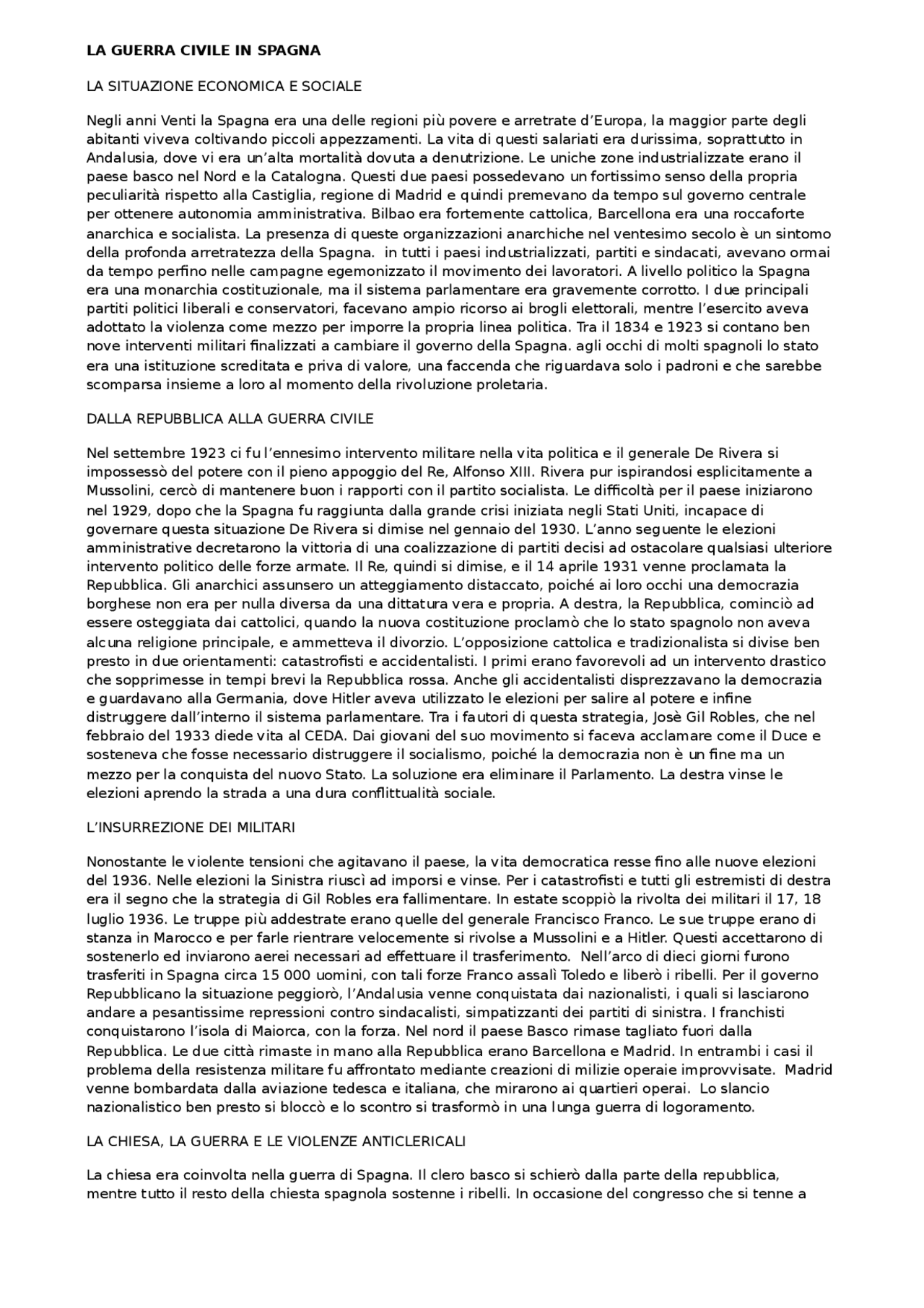 La Guerra Civile In Spagna Docsity