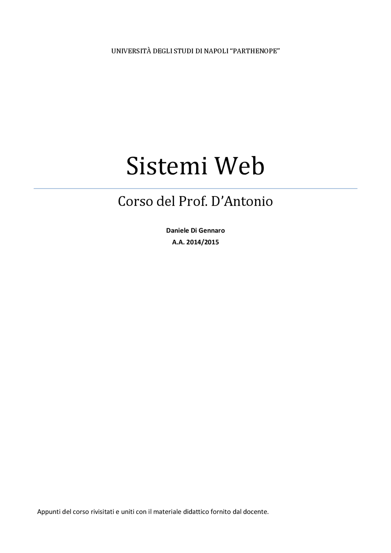Appunti Sistemi Web Dantonio Uniparthenope Docsity