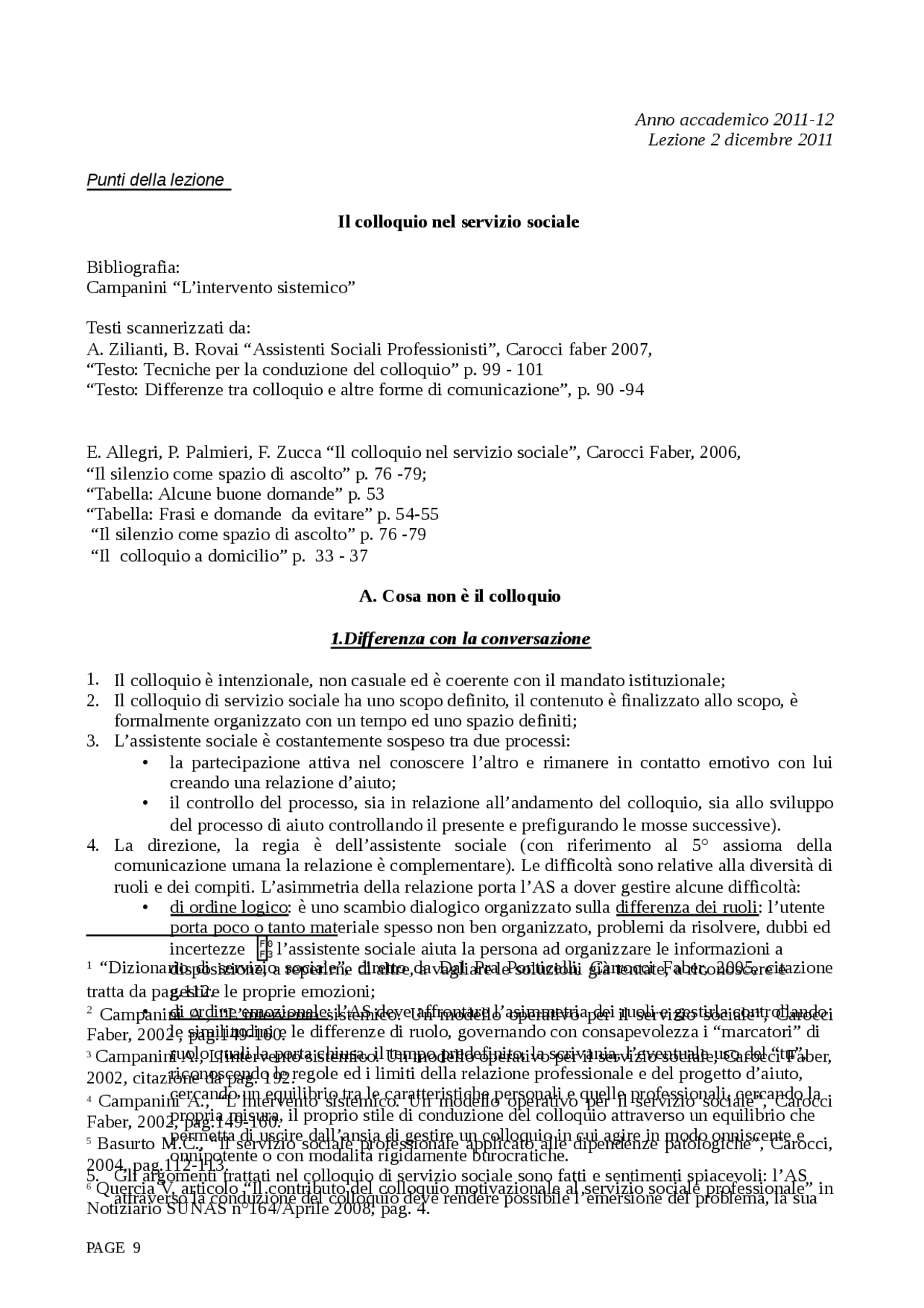 Il Colloquio Nel Servizio Sociale Docsity