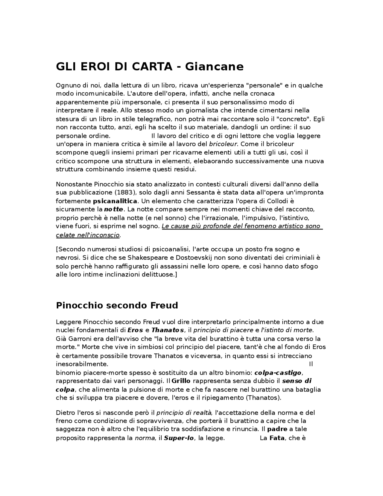 Pinocchio Secondo Freud E Jung Docsity