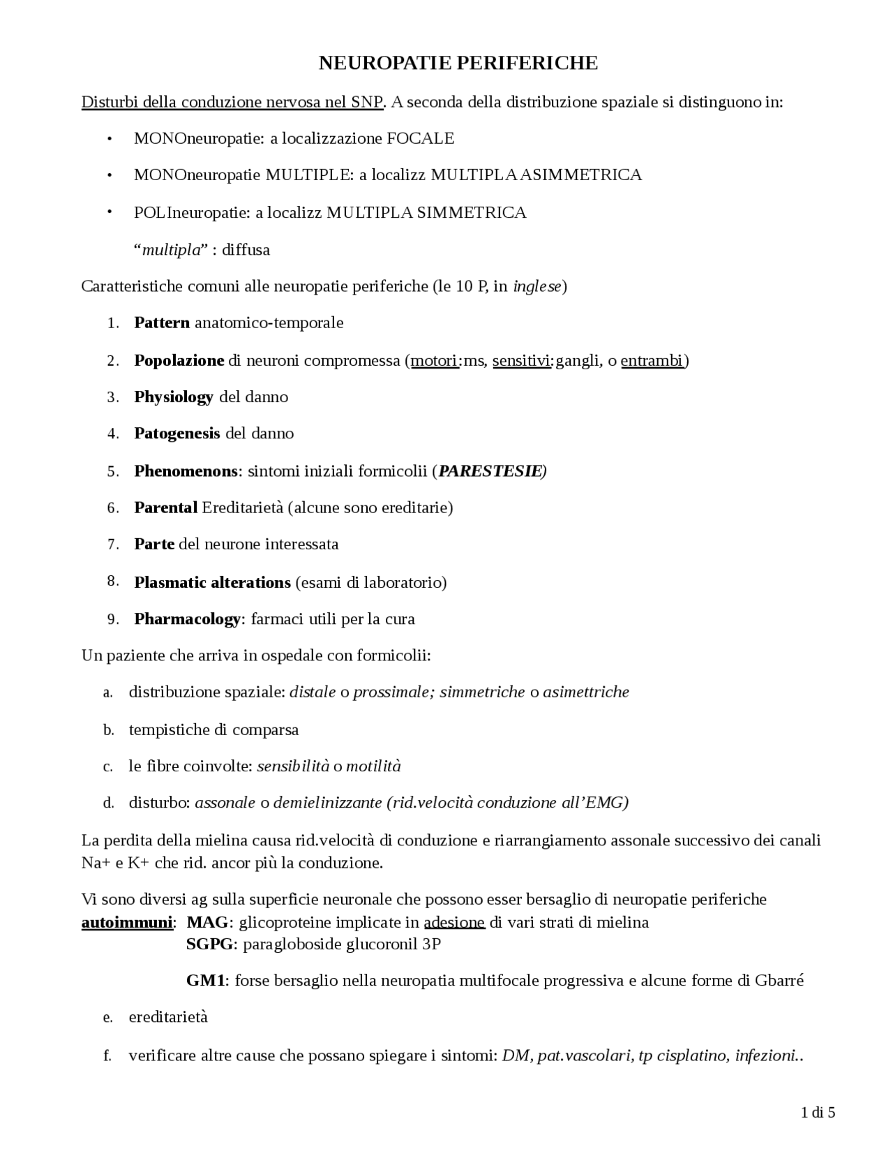 Neuropatia periferica, Guillain Barré - Docsity