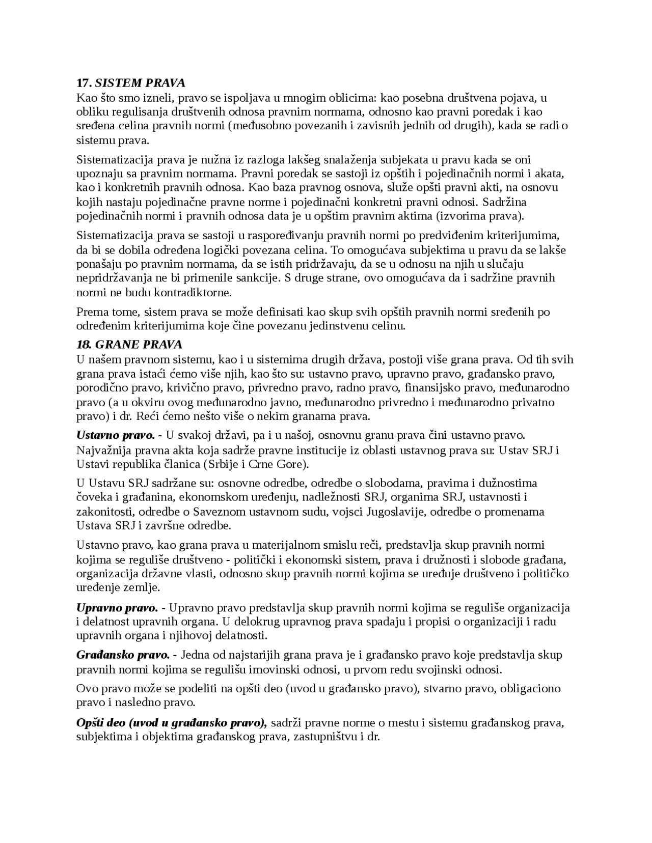 Sistem i sve Grane prava sa definicijama | Skripte' predlog Pravo - Docsity
