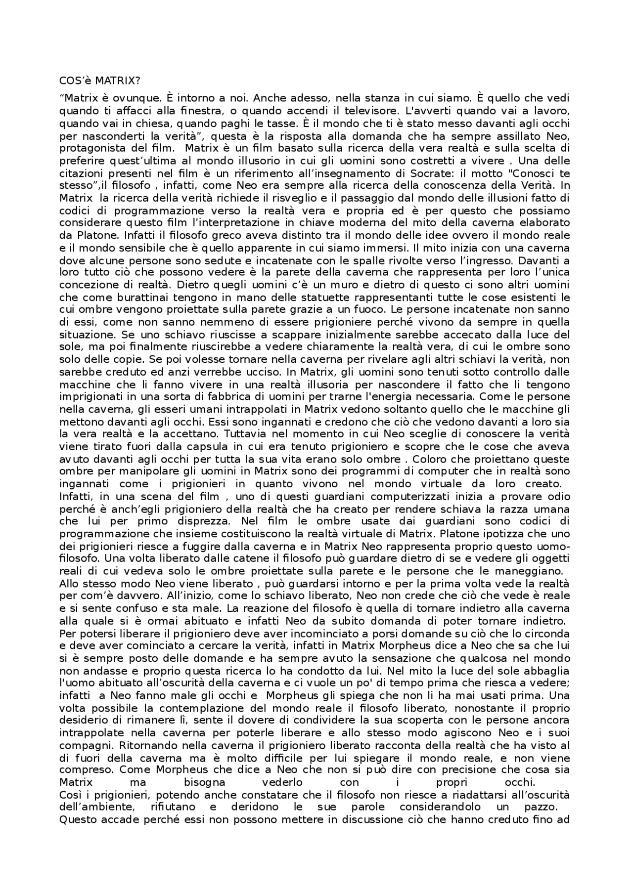 Cosè Matrix Docsity
