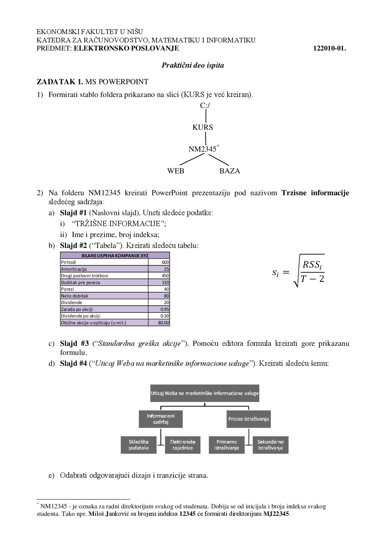 Elektronsko poslovanje: zadaci | Praktični deo ispita | Ekonomski Fakultet Niš | Ispiti' predlog ...