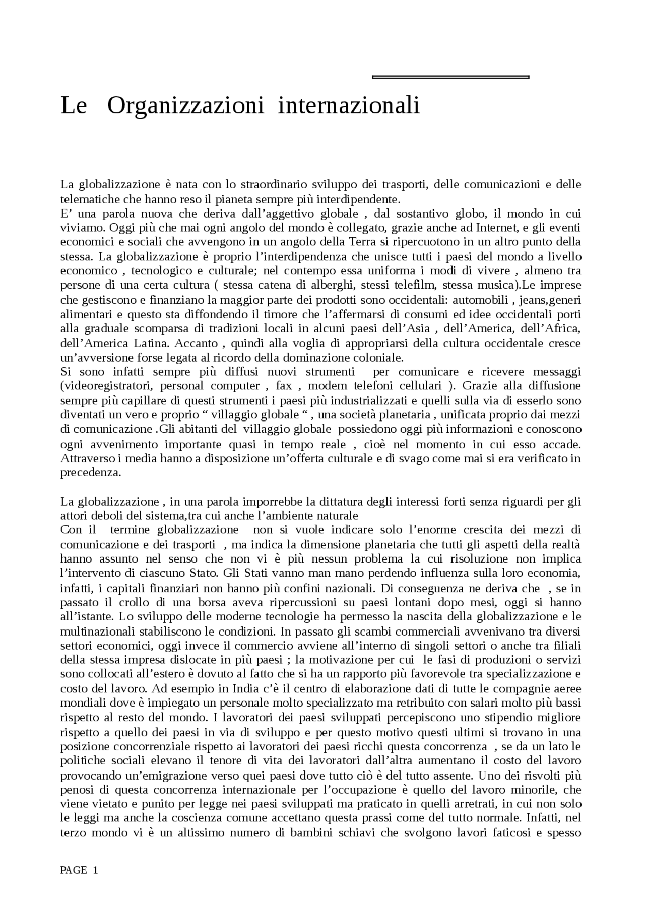 La Globalizzazione Docsity
