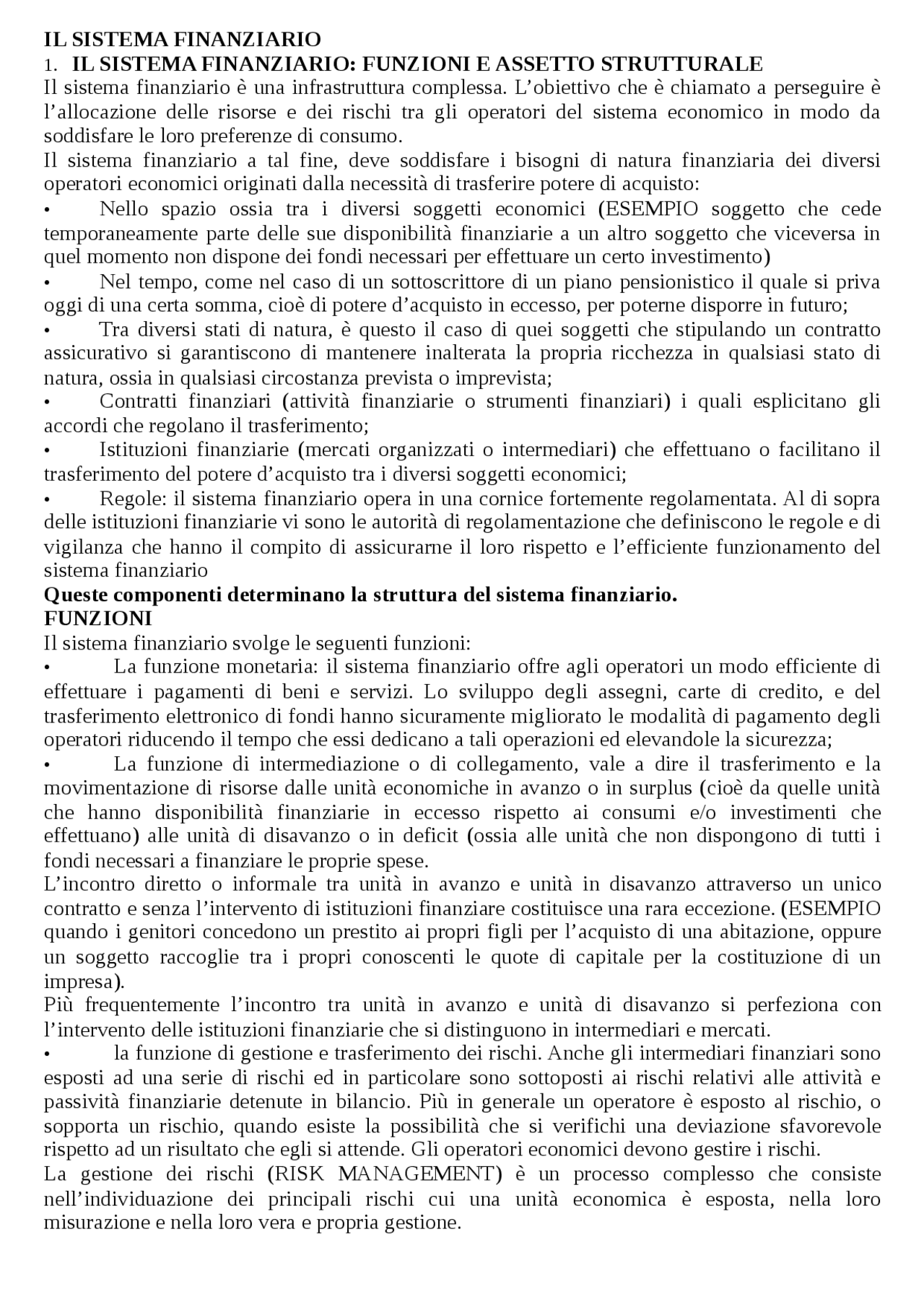 Il sistema finanziario | Sintesi del corso di Economia degli ...