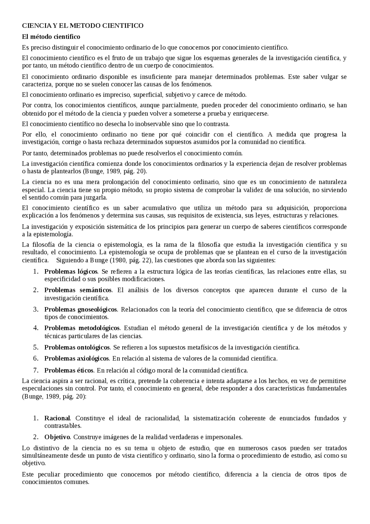 Ciencia y el metodo cientifico - Docsity