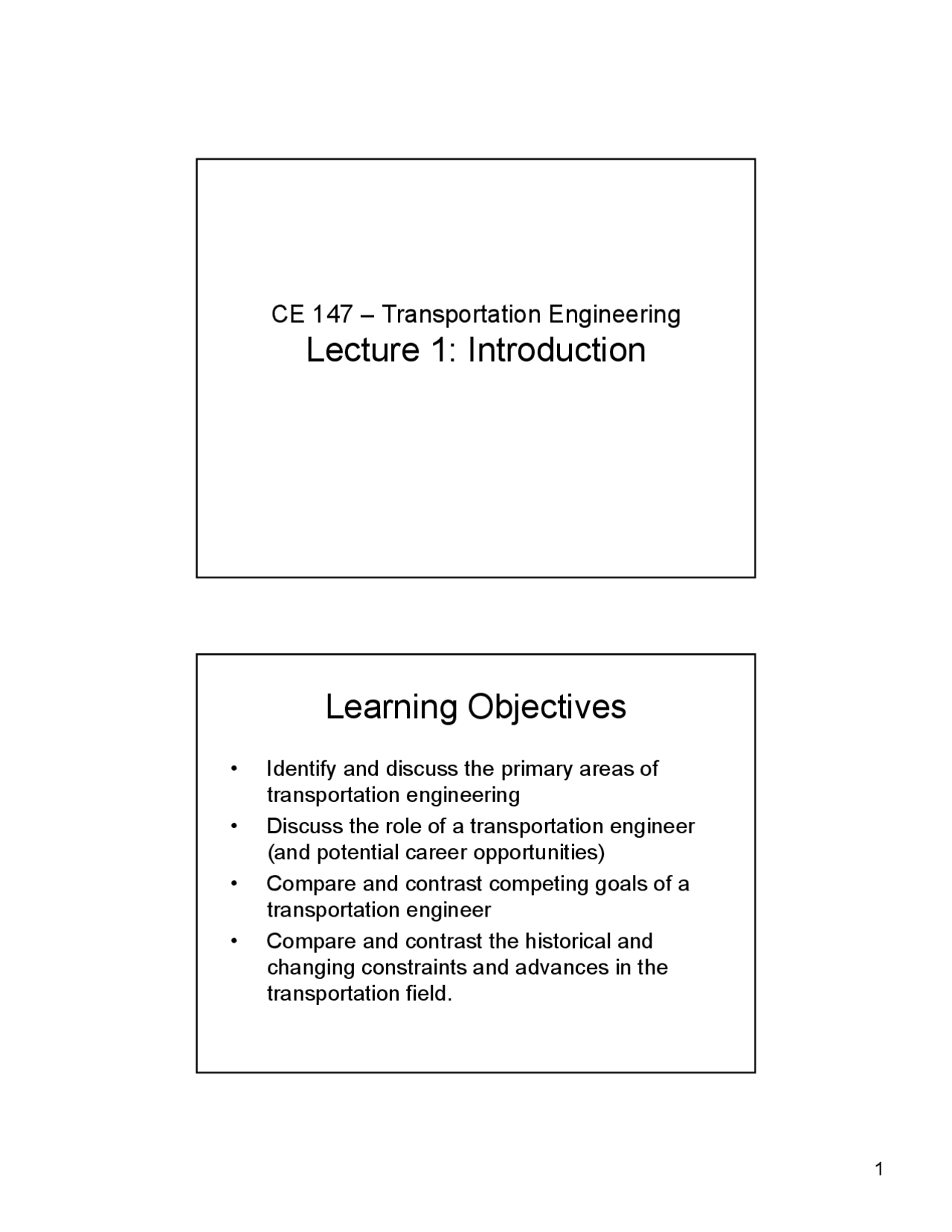 Transportation Engineering Lecture Slides Ce 147 Docsity