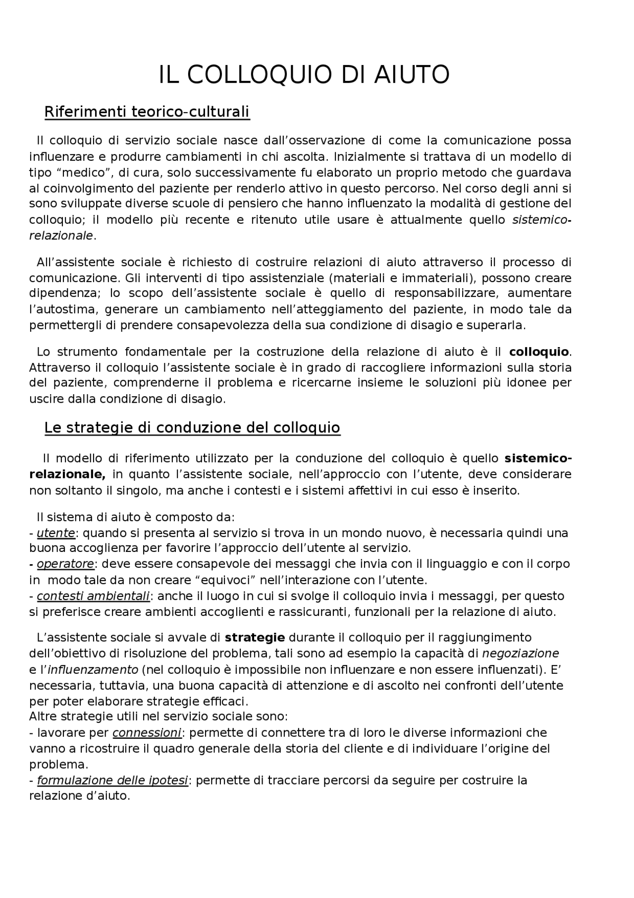 Il Colloquio Di Aiuto Prove Desame Di Metodi E Tecniche Del Servizio