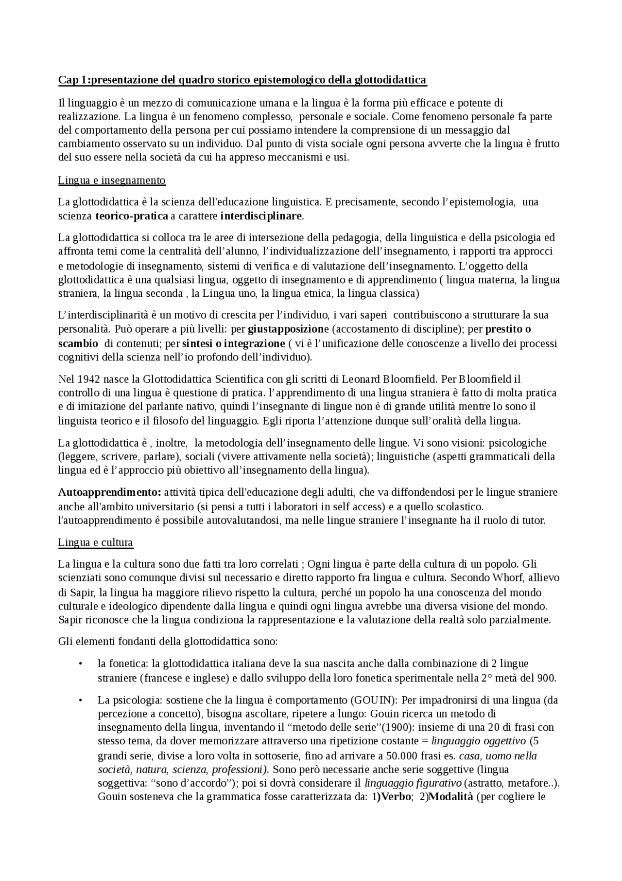 Riassunto Completo Del Libro Fondamenti Di Glottodidattica Chini