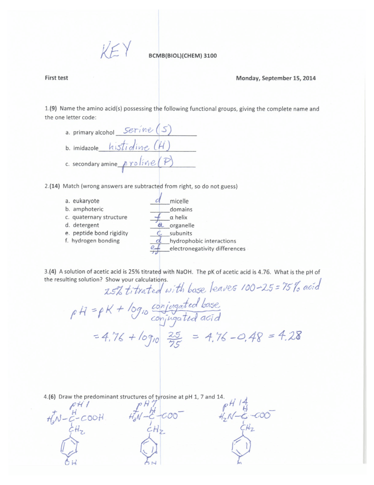 Test 1 With Solutions Introductory Biochemistry And Molecular Biology