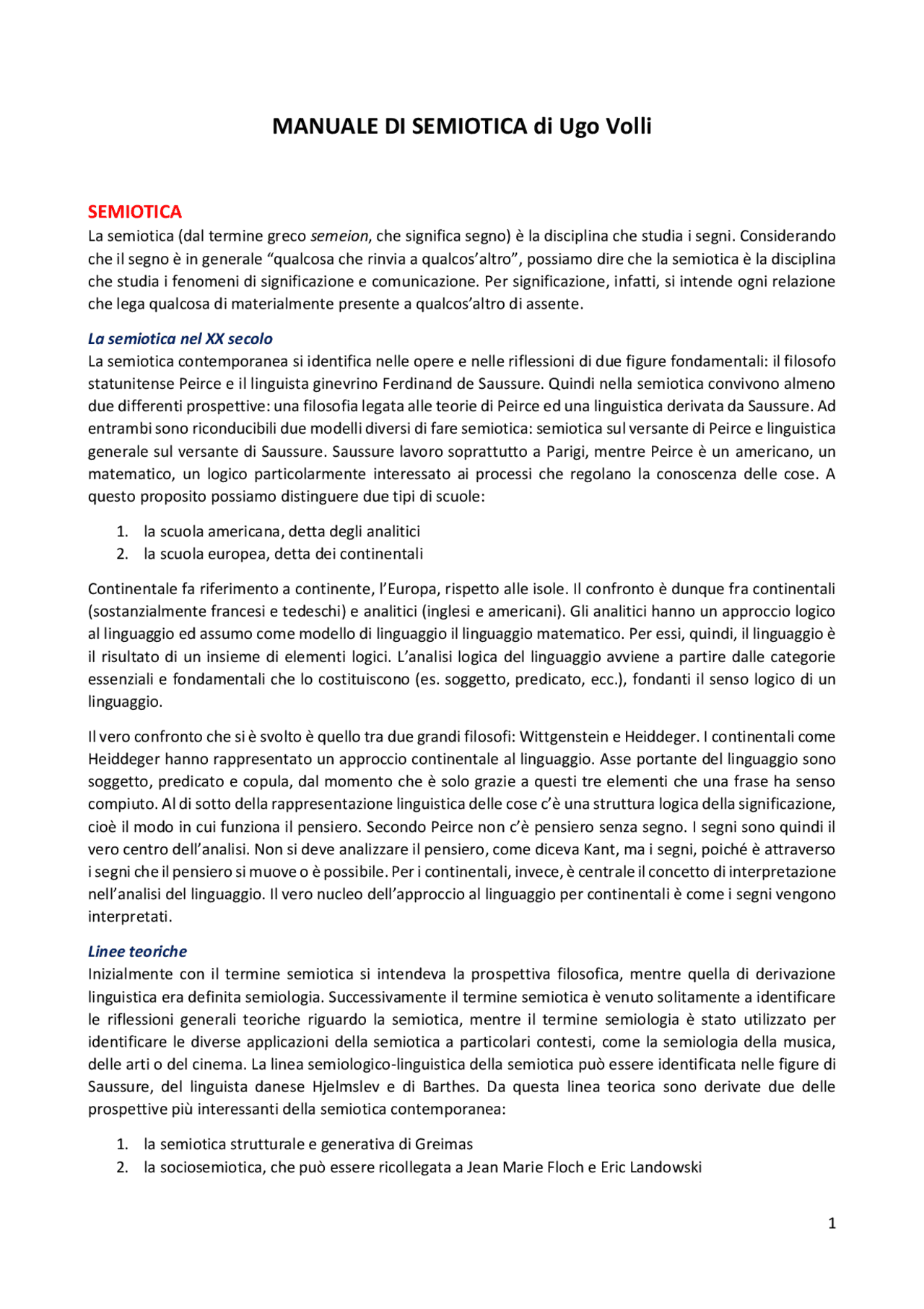 Riassunto Manuale Di Semiotica Di Ugo Volli Docsity