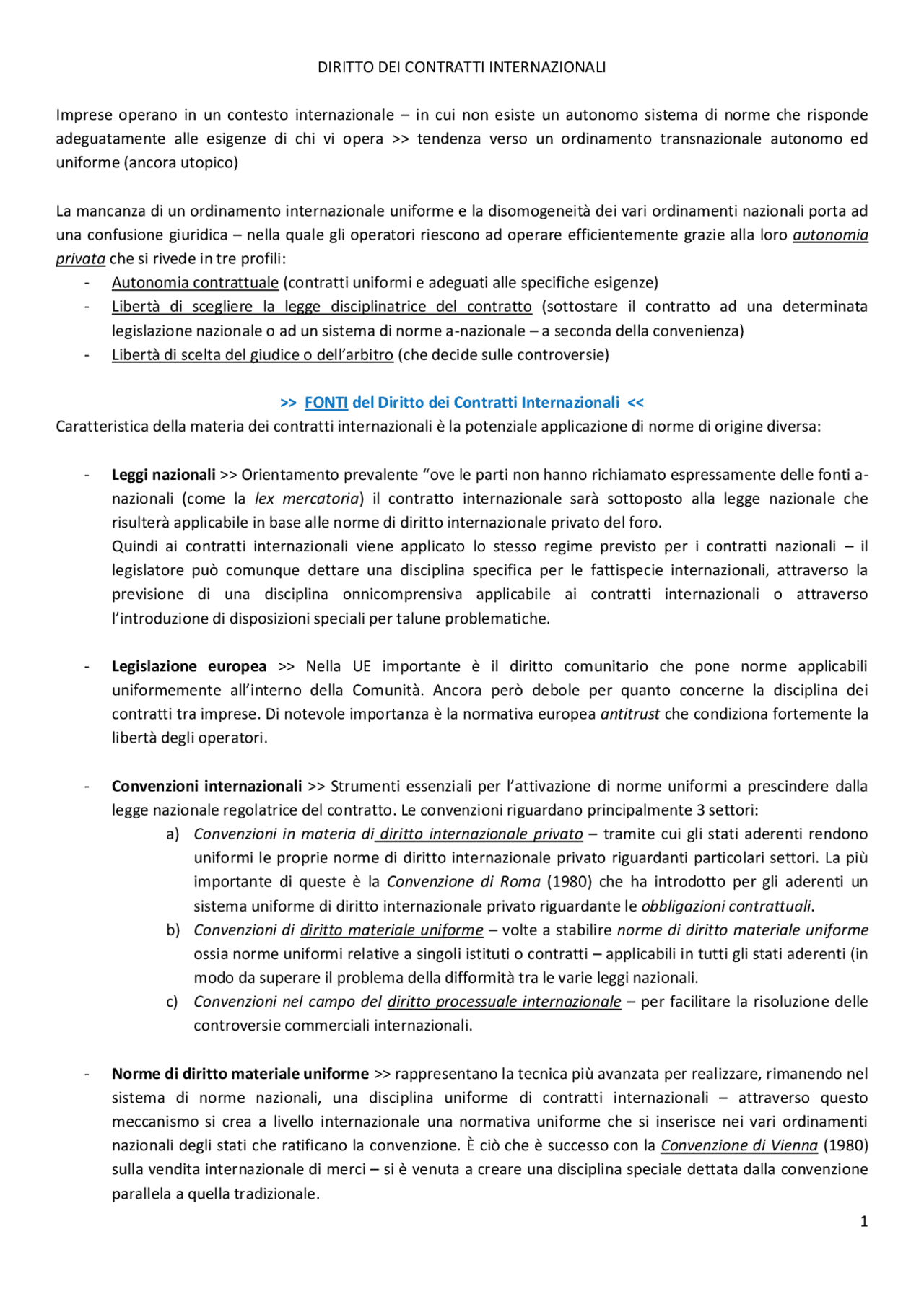 Diritto Dei Contratti Internazionali Docsity