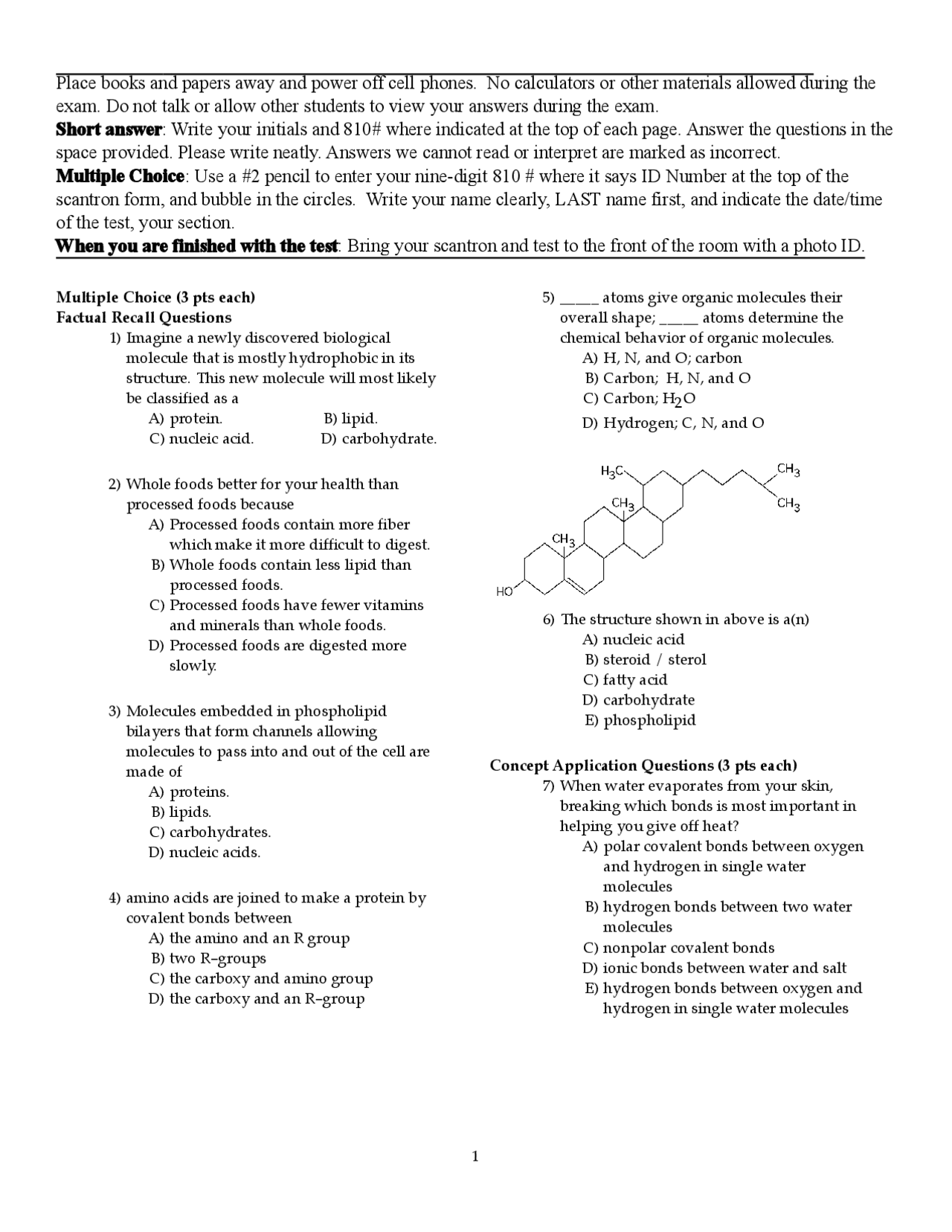 Midterm Exam For Principles Of Biology I Biol 1107 Docsity
