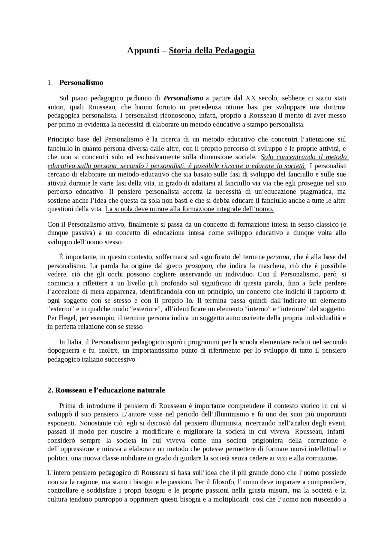 Appunti Storia Della Pedagogia Docsity