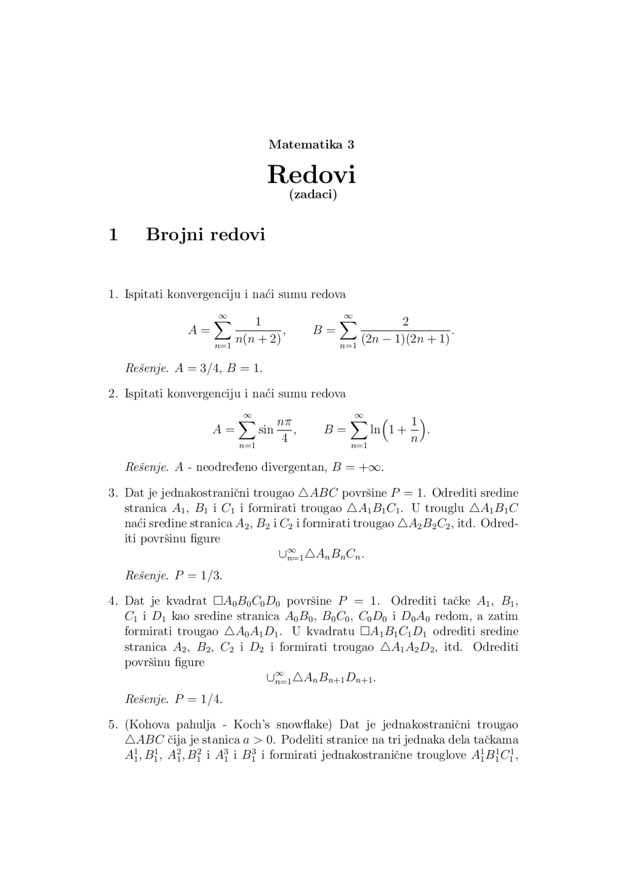 Brojni, funkcionalni i trigonometrijski redovi: zadaci sa rešenjima ...