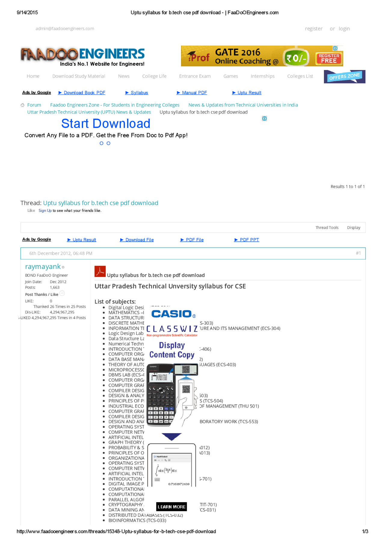 Uptu syllabus for b.tech cse pdf download faadooengineers | Exercises Computer science | Docsity