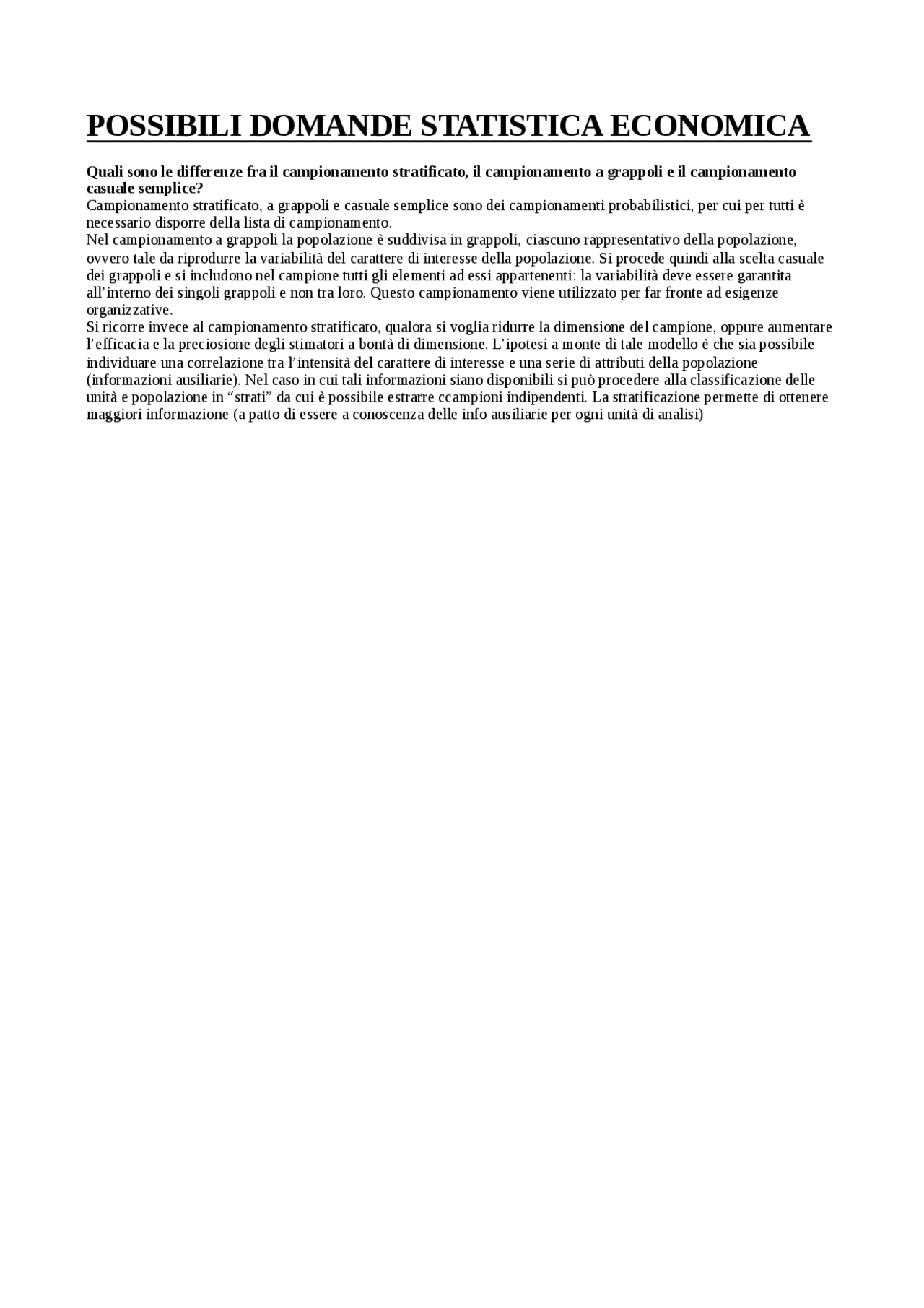 Domande Statistica Aziendale Unifi Prove Desame Di Statistica Per L