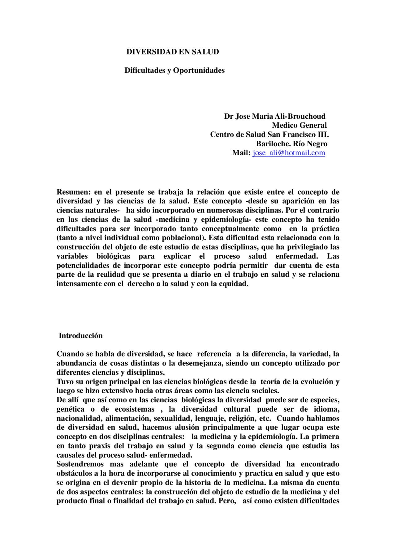 Diversidad En Salud Monografías Ensayos De Medicina Docsity