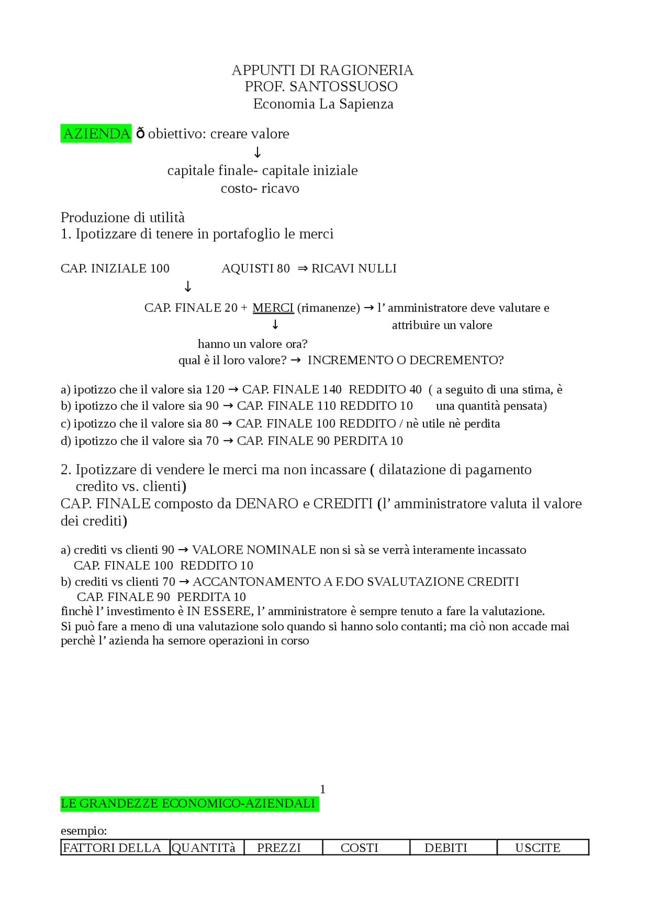Appunti Di Ragioneria 1pt Santosuosso Docsity