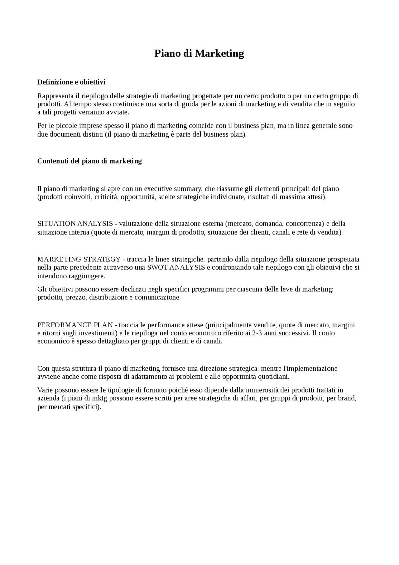 Piano Di Marketing Schemi E Mappe Concettuali Di Marketing Docsity