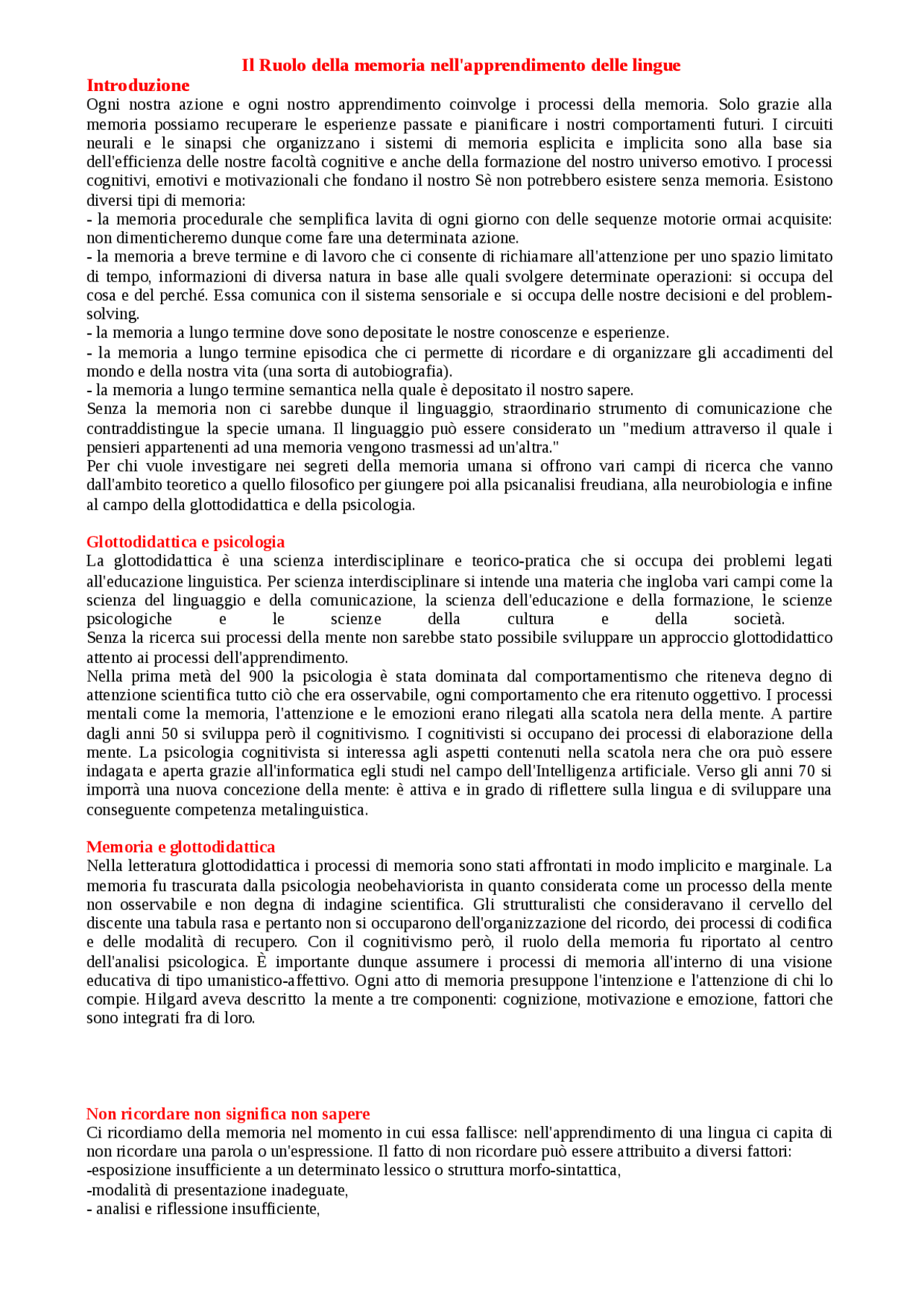 Ruolo Della Memoria Docsity