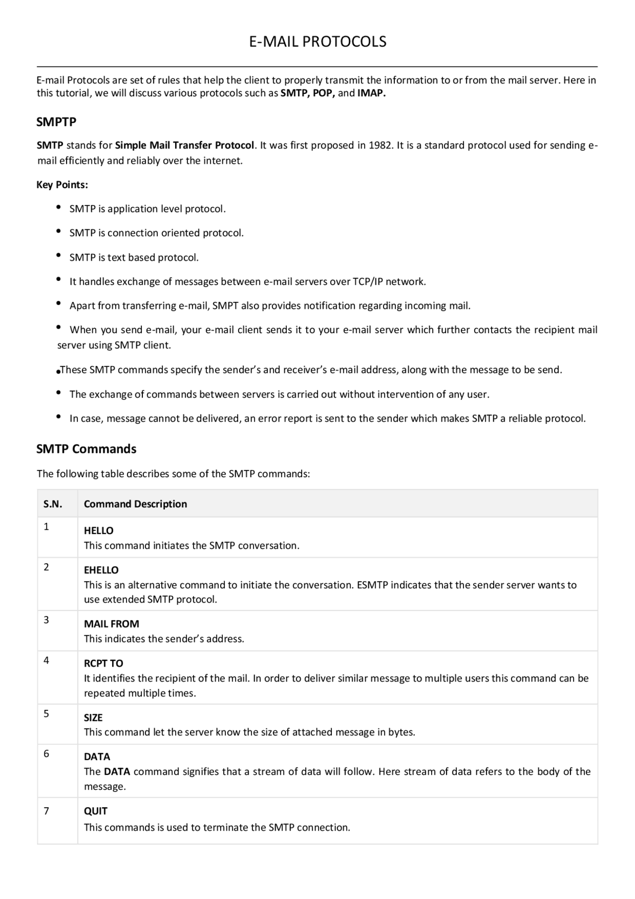 Email Protocols Docsity
