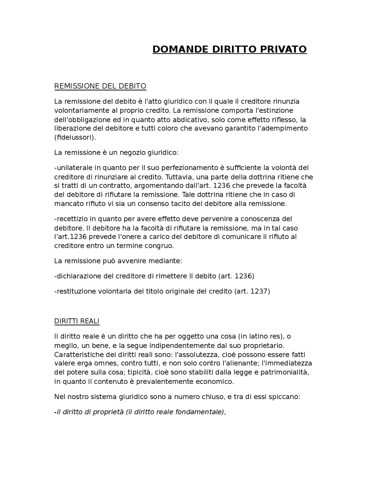 Domande Diritto Privato Docsity