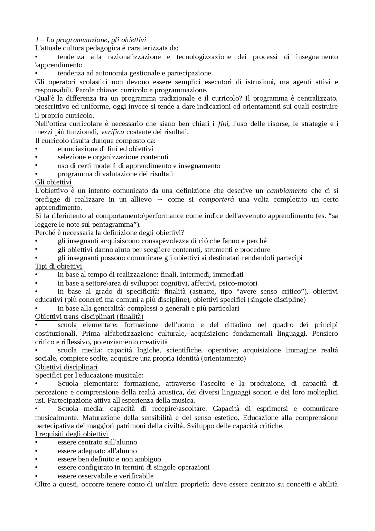 Riassunto Educazione musicale a curricolo - Docsity