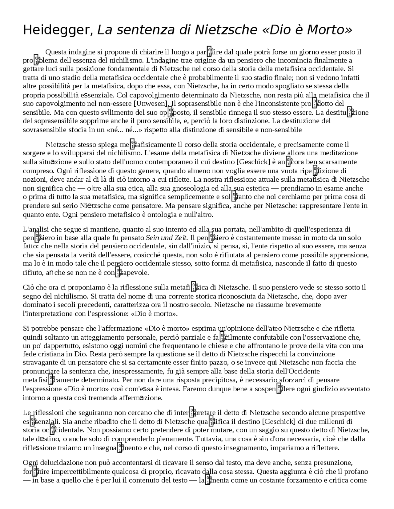 Heidegger Nietzsche Dio Morto Docsity